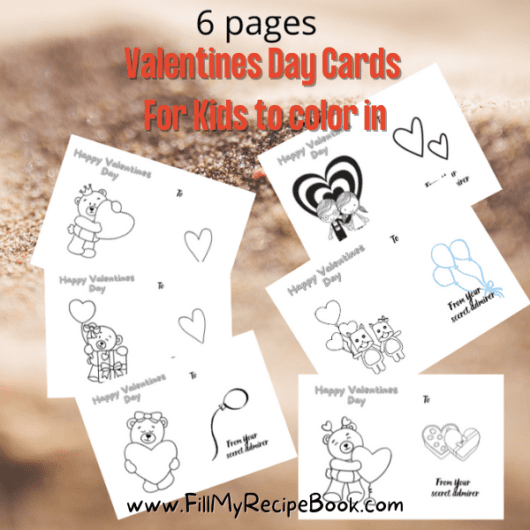 Valentines Day Kids coloring Cards - Fill My Recipe Book