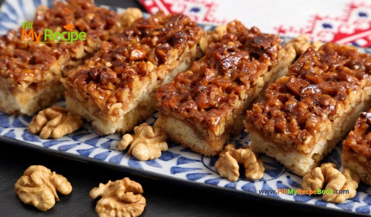 Caramalized Walnut shortbread Bars - Fill My Recipe Book