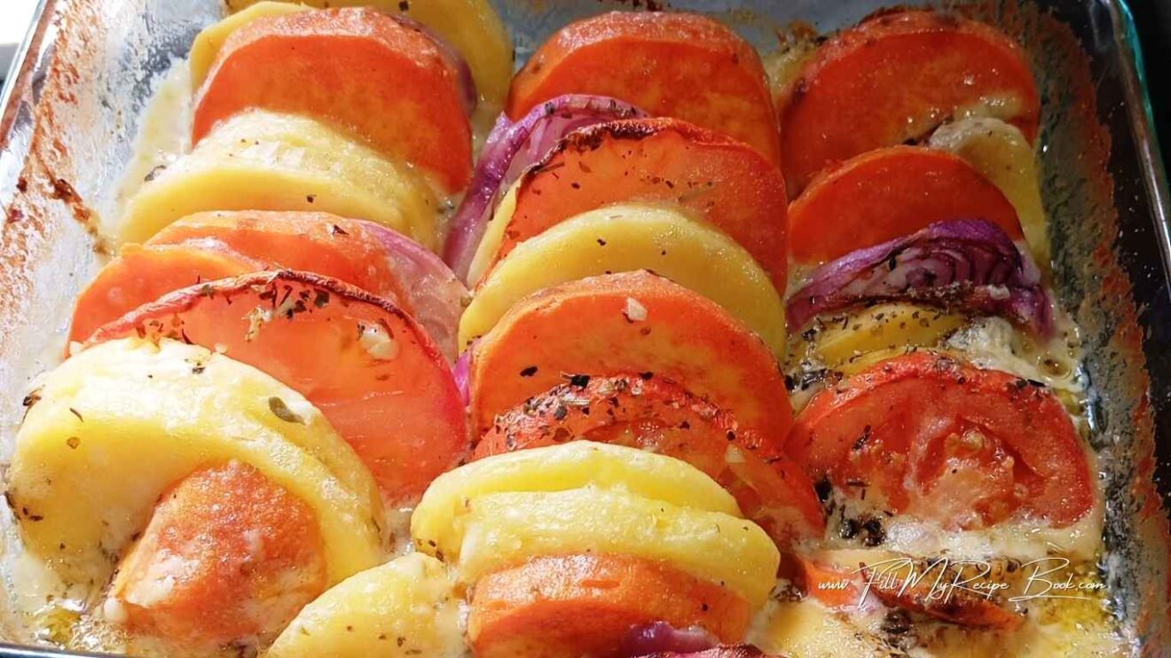 Crispy Roasted Sweet and Regular Potato Bake - Fill My Recipe Book